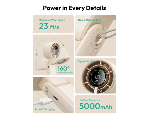 Aecooly Portable Hand Held Fan HALO 02 5000mAh White | myaeon2go